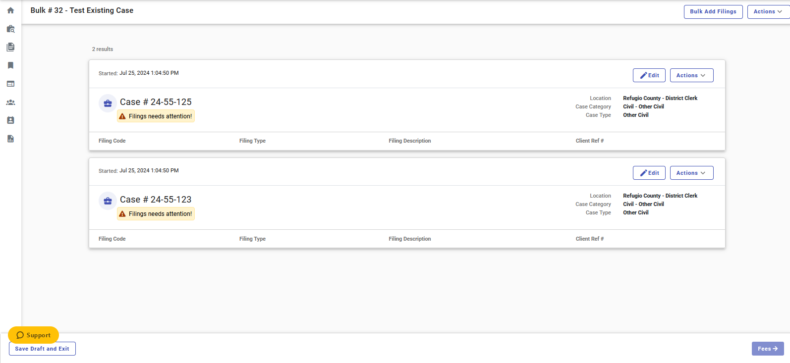 TEXAS: Create a New Bulk Filing for Subsequent Filings / Existing Cases ...